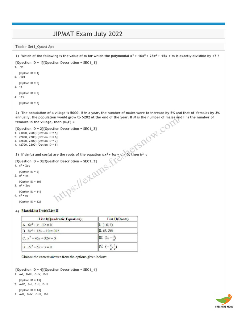 Jipmat 2022 QP | PDF | Color | Green