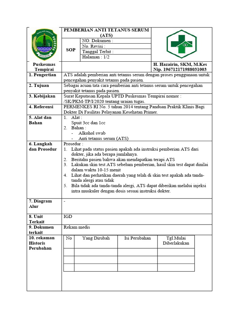 Prosedur Pemberian ATS untuk Tetanus | PDF