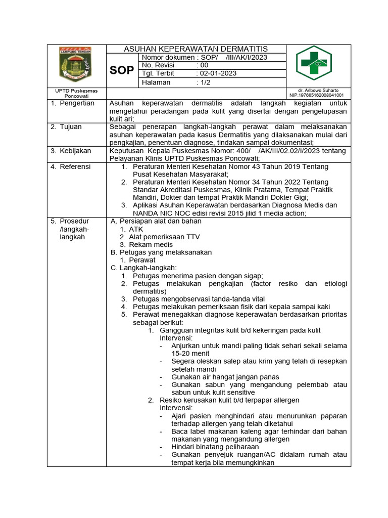 Sop Askep Dermatitis | PDF