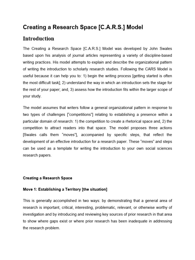 Creating A Research Space (C.A.R.S.) Model | Download Free PDF ...