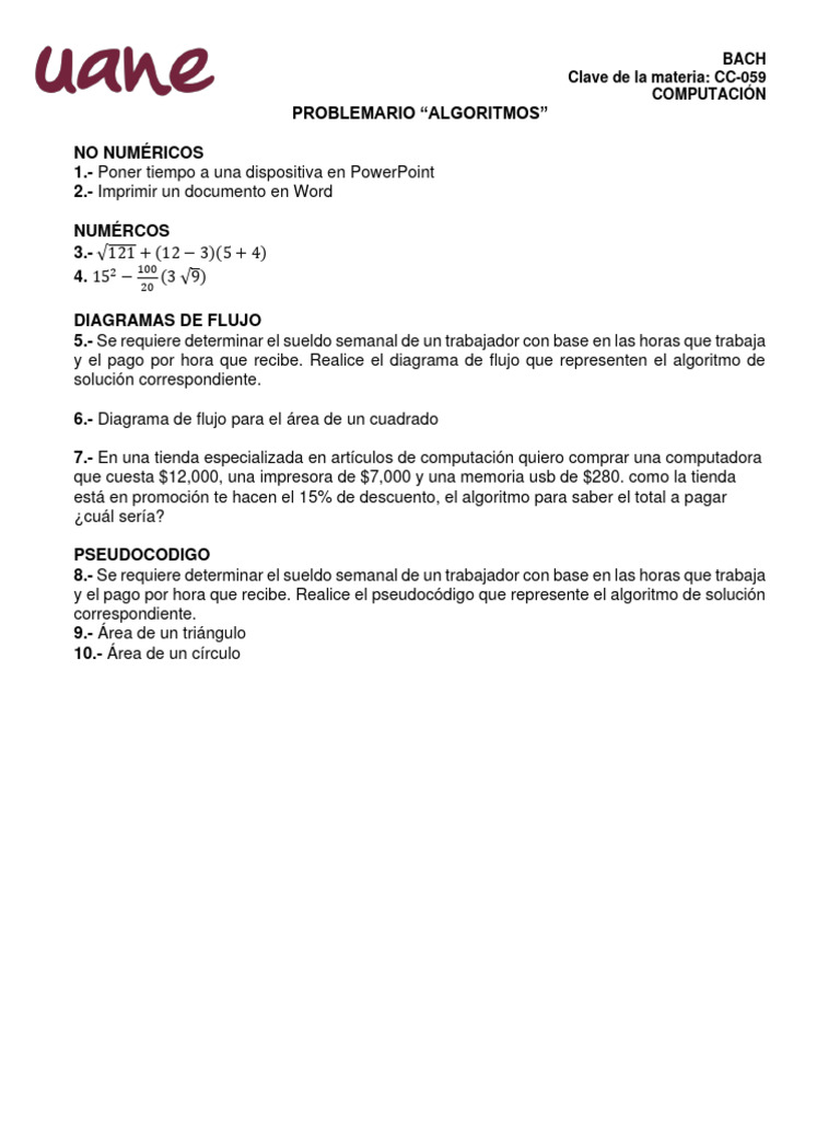 Problemario Algoritmos | PDF