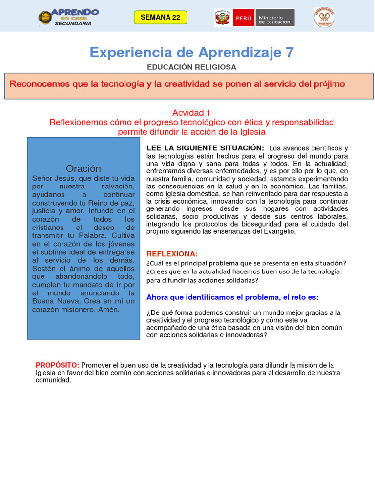 Sem22 - 2dos Act01-Reflexionemos Cómo El Progreso Tecnológico Con Ética y | PDF | Iglesia ...