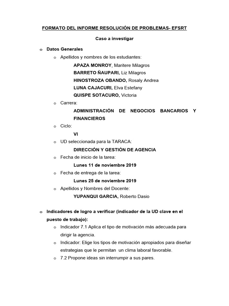 Formato Del Informe Final - EFSRT - CBF - VI Ciclo | PDF