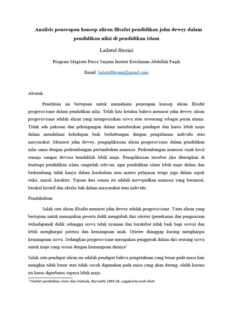 Analisis Penerapan Konsep Aliran Filsafat Pendidikan John Dewey Dalam Pendidikan Nilai Di ...