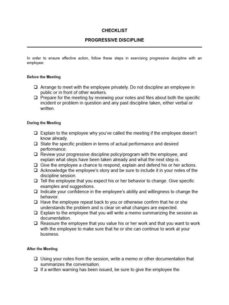 Checklist Progressive Discipline | PDF | Employment | Copyright