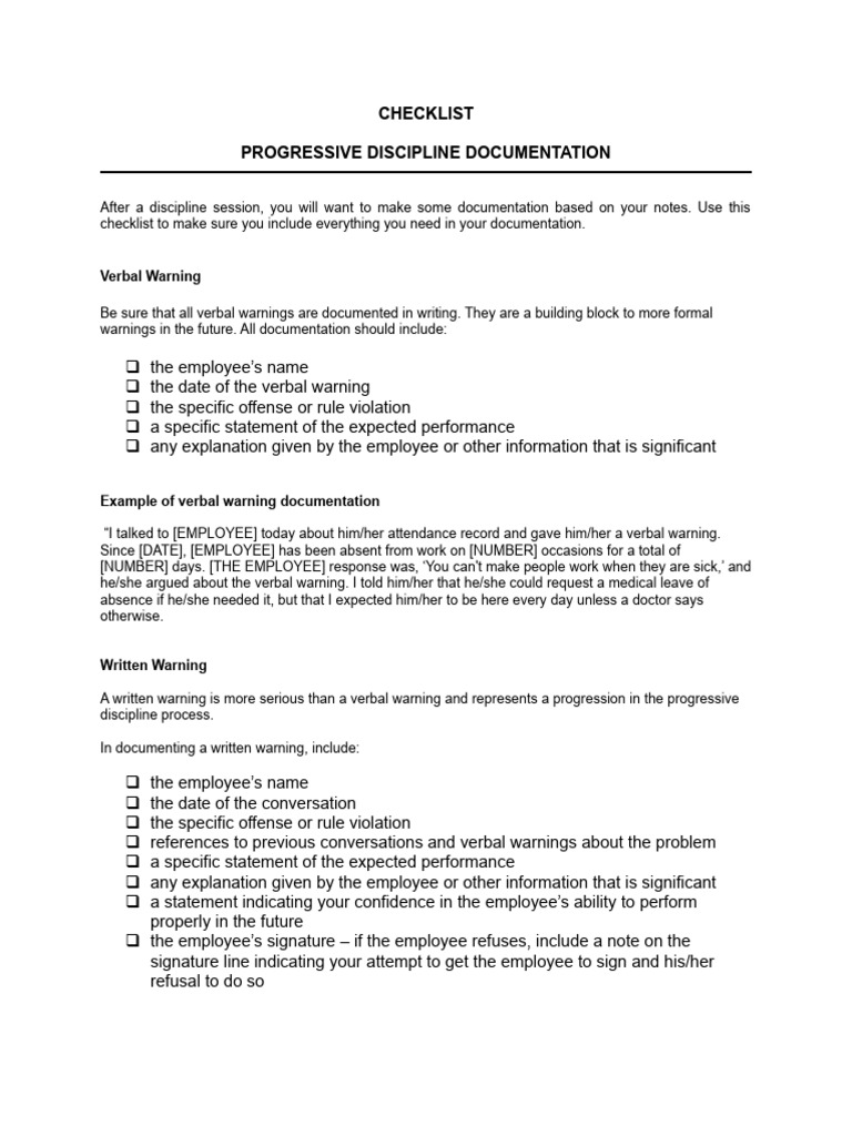 Checklist - Progressive Discipline Documentation | PDF | Copyright ...