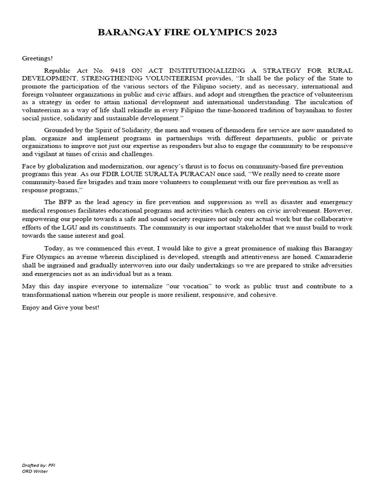 Barangay Fire Olympics 2023 | PDF | Volunteering