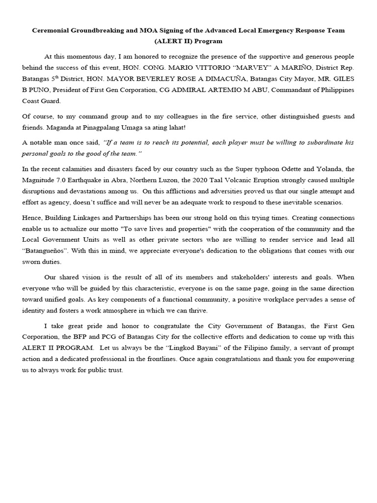 ALERT II Program Groundbreaking Ceremony | PDF | Disasters | Natural Events
