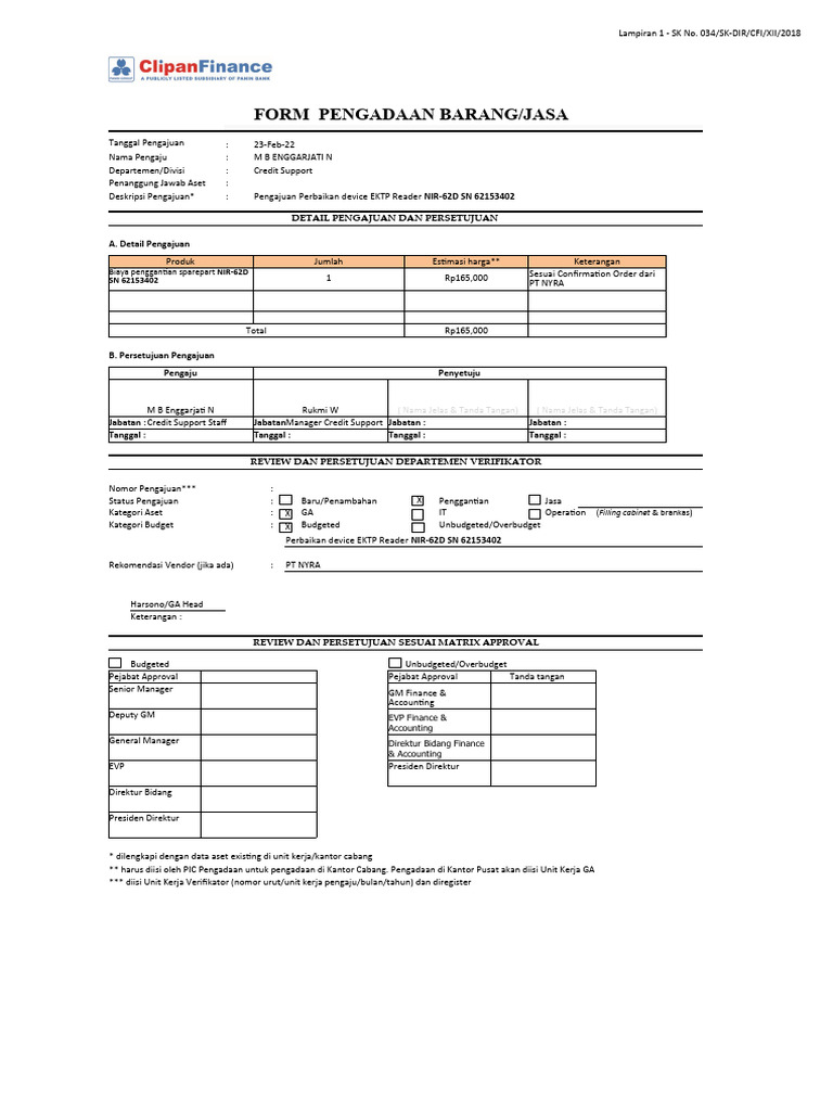 Lampiran 1 - Form Pengajuan - Pengadaan Barang-Jasa | PDF | Teknologi ...