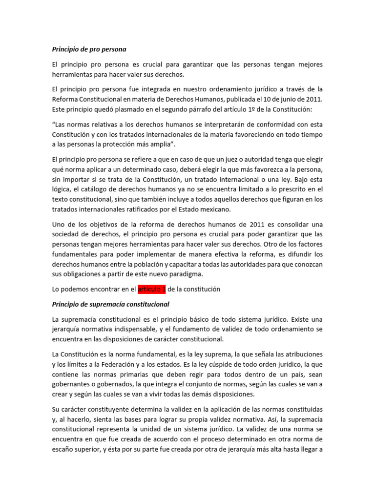 Principio de Pro Persona | PDF | Constitución | Federación