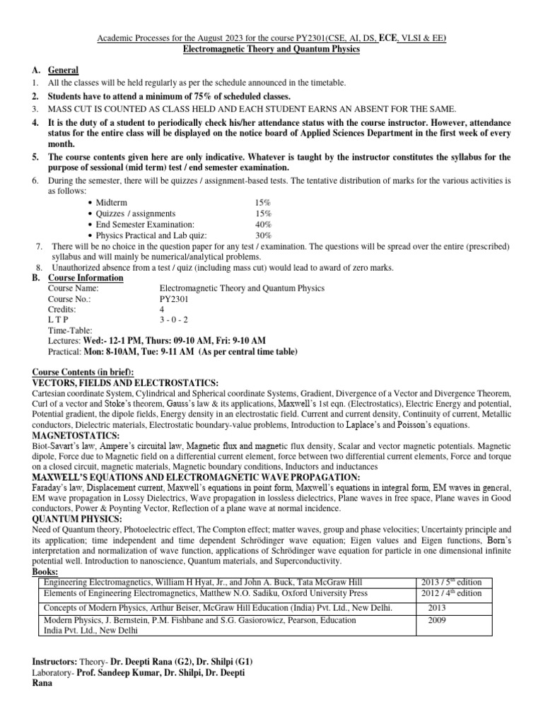 Handout Py2301 Ece | PDF | Magnetic Field | Waves