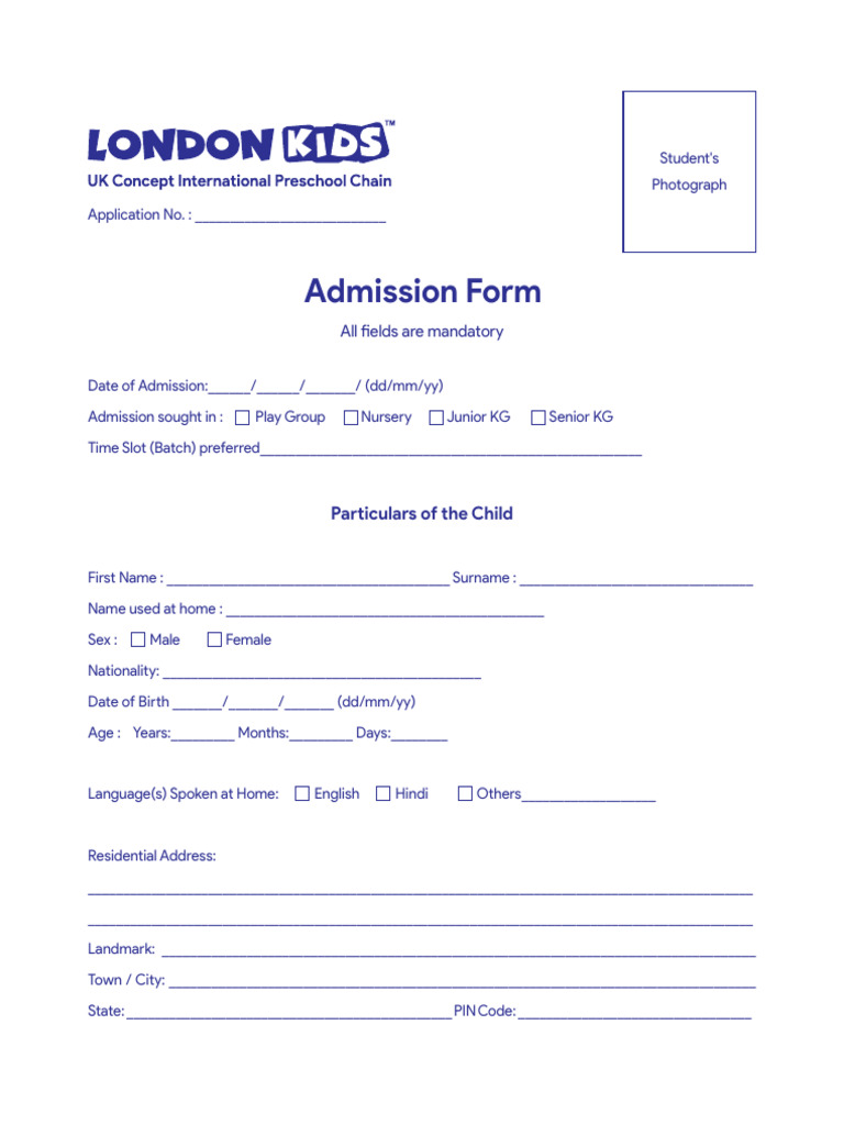 London Kids Admn Form - CDR | PDF | Family | Social Institutions