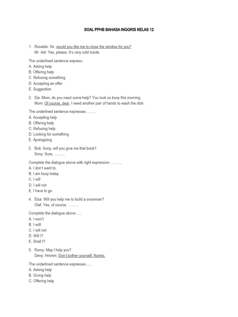 SOAL PPHB B.ing 12 SMSTR 1 | PDF