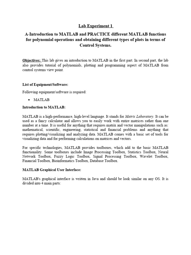 Lab Experiment 1 (A) | PDF | Matrix (Mathematics) | Matlab