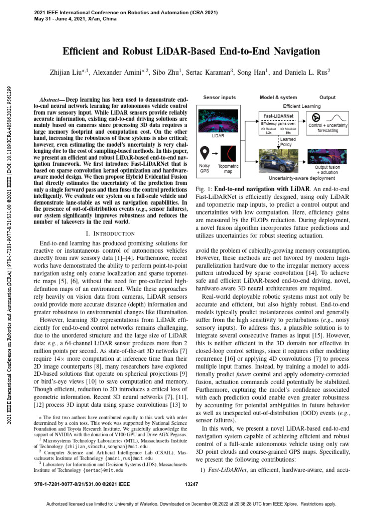 Efficient And Robust Lidar Based End To End Navigation Pdf Robotics Lidar
