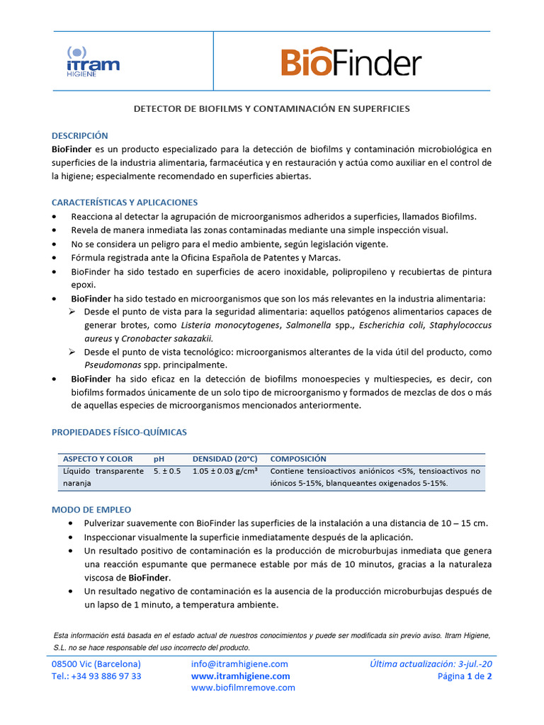 FT Biofinder Es | PDF | Seguridad alimenticia