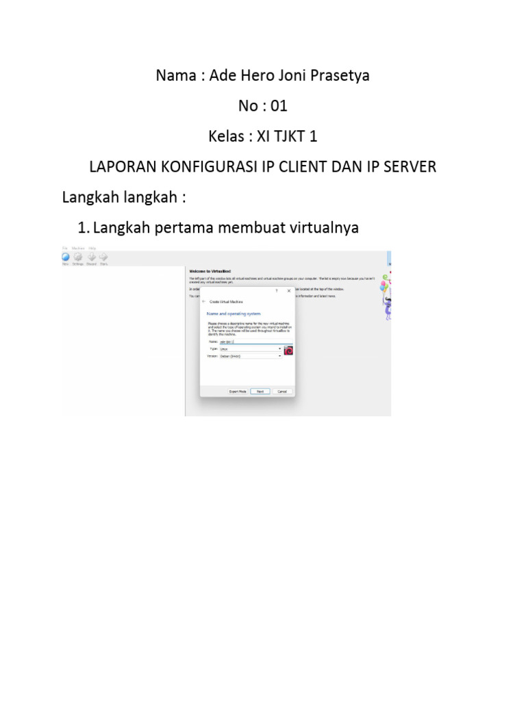 Laporan Konfigurasi Ip Client Dan Ip Server Ade TJKT 1 | PDF