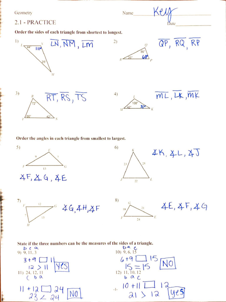 2.1 Practice Key Geometry | PDF