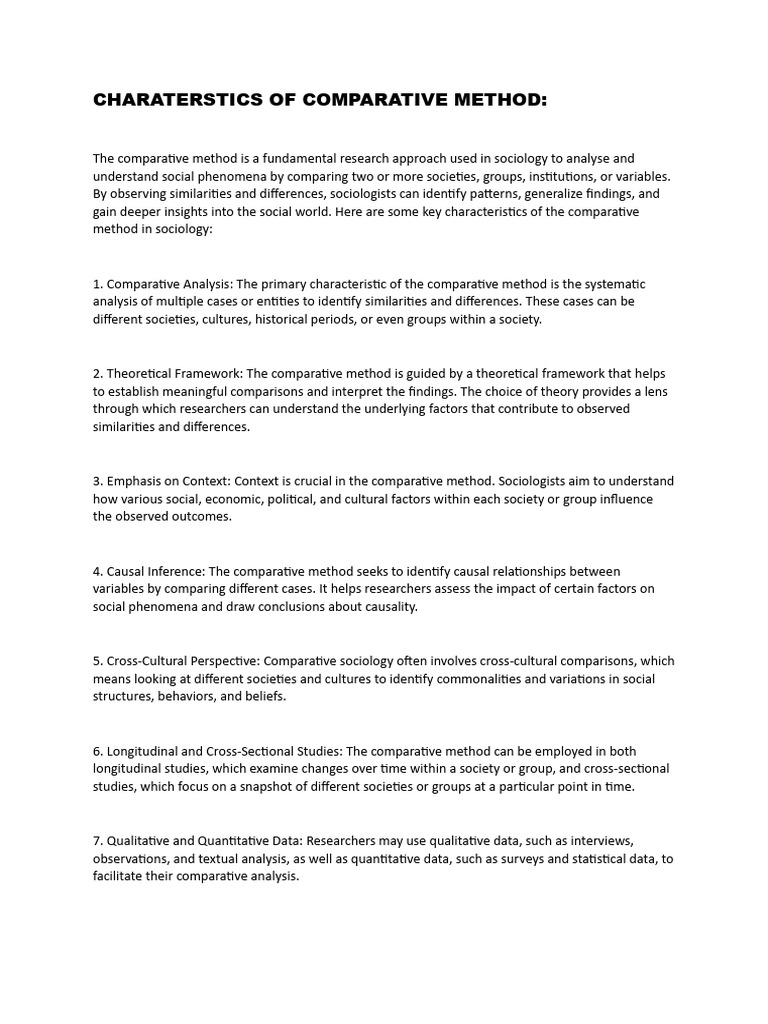 Charateristics of Comparative Method | PDF | Methodology | Sociology