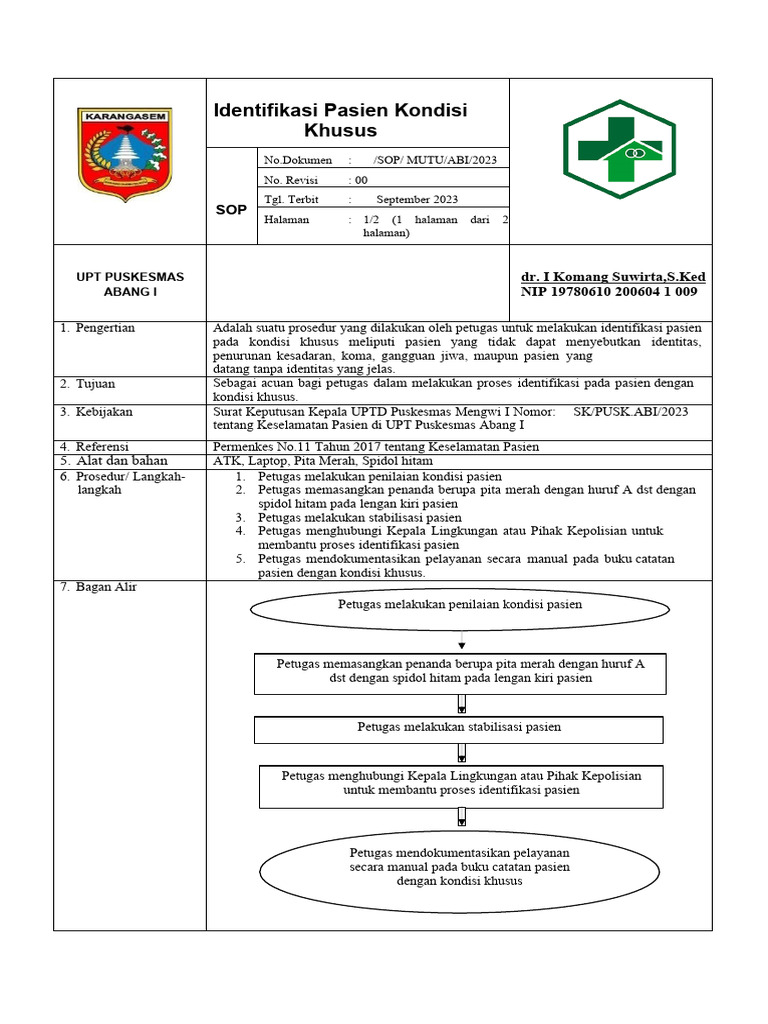 SOP Identifikasi Pasien Kondisi Khusus 2023 | PDF