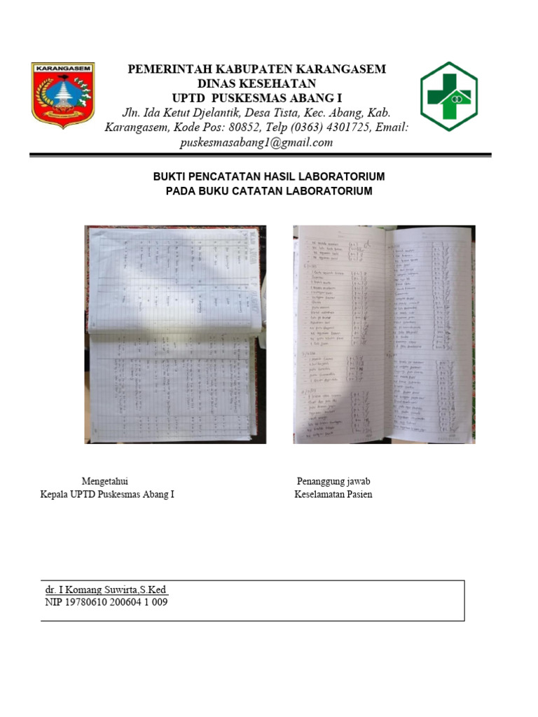 Bukti Pencatatan Hasil Laboratorium Puskesmas Abang I | PDF