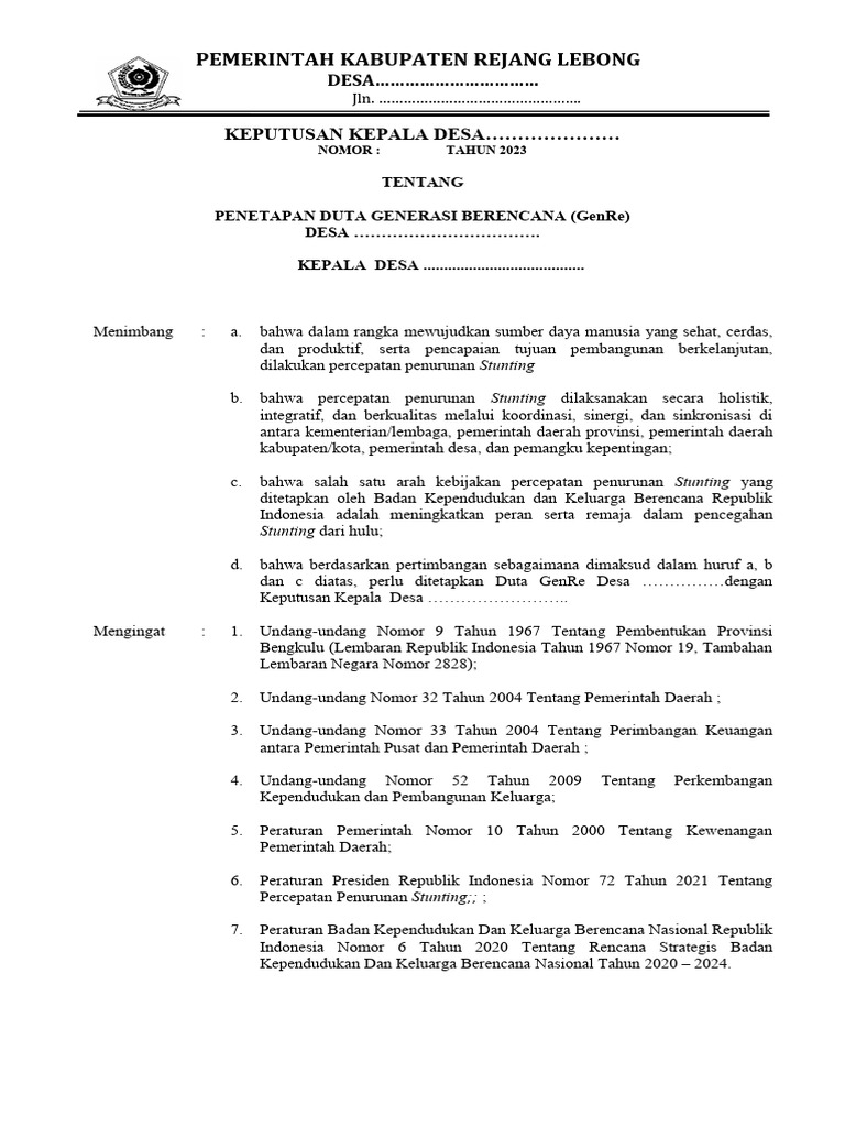 Contoh SK Duta Desa 1 | PDF