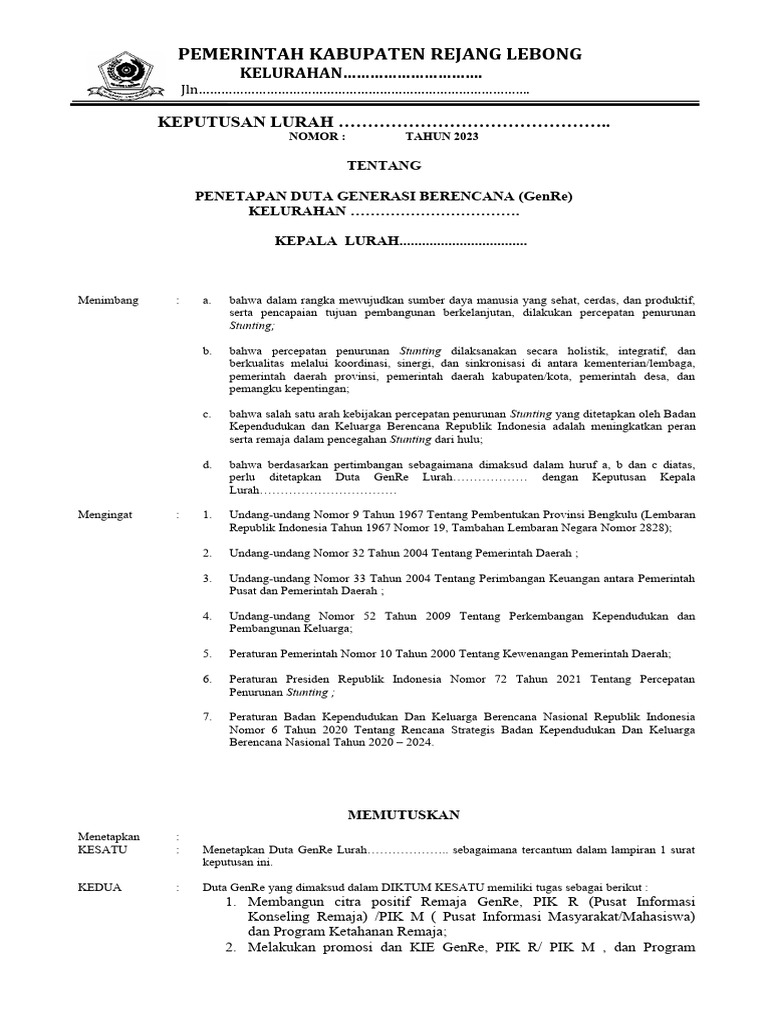 Contoh SK Duta Kelurahan | PDF