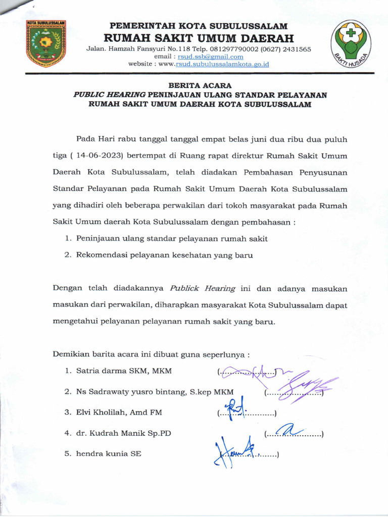 Berita Acara Public Hearing Standar Pelayanan | PDF