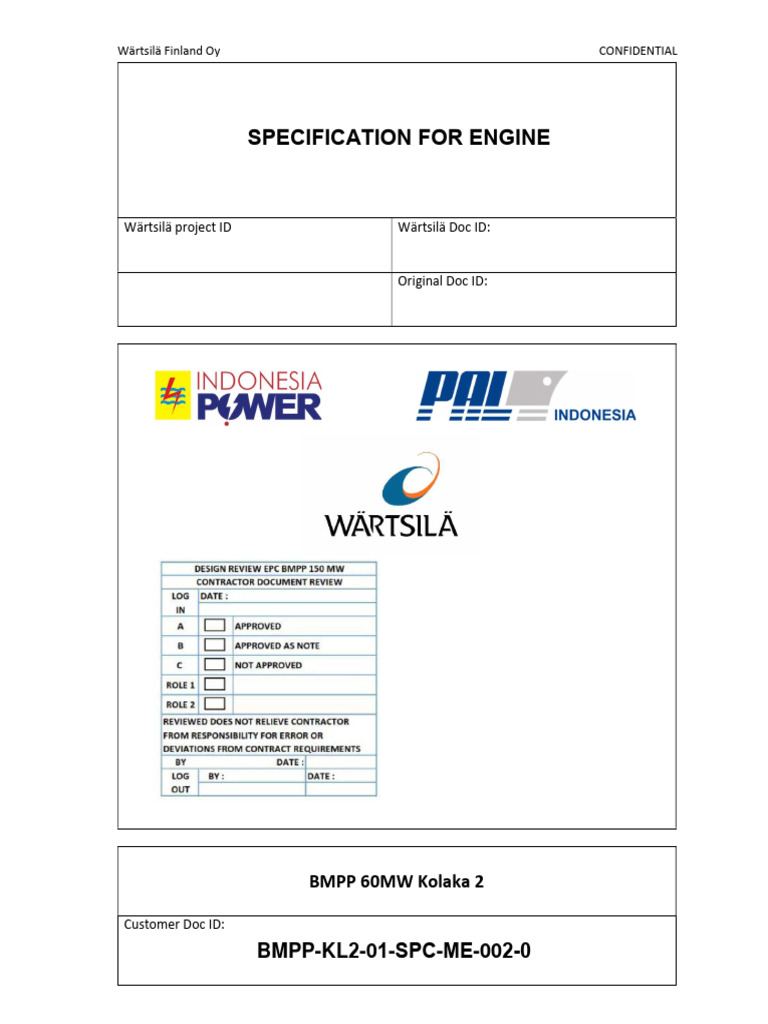 BMPP-KL2-01-SPC-ME-002-Rev. 0-Specification For Engine | PDF | Internal Combustion Engine | Piston