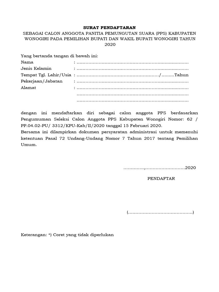 Form Pendaftaran PPS 1 | PDF