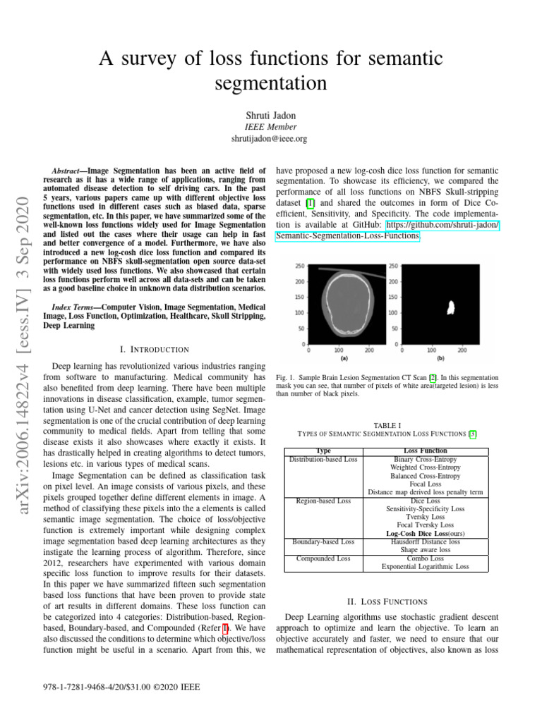 Loss Functions For Semantic Segmentation | PDF | Image Segmentation | Applied Mathematics