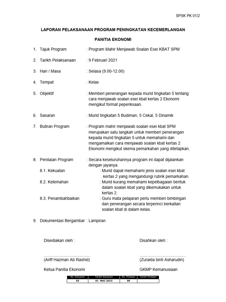 Laporan 1-Program Murid 2021 | PDF