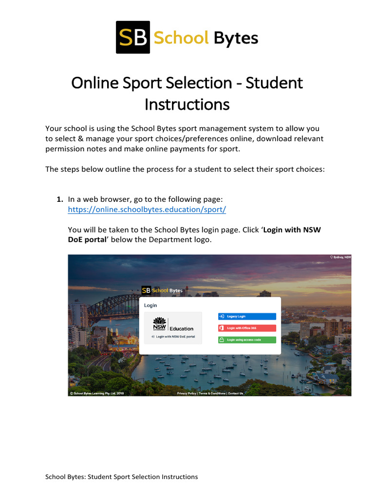 Online Sport Selection School Bytes Instructions | PDF