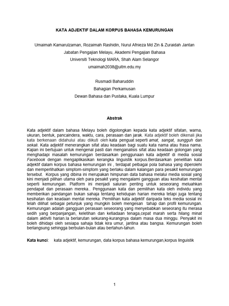 Disemak - Mcrs - Kata Adjektif Dalam Korpus Bahasa Kemurungan Terkini | PDF
