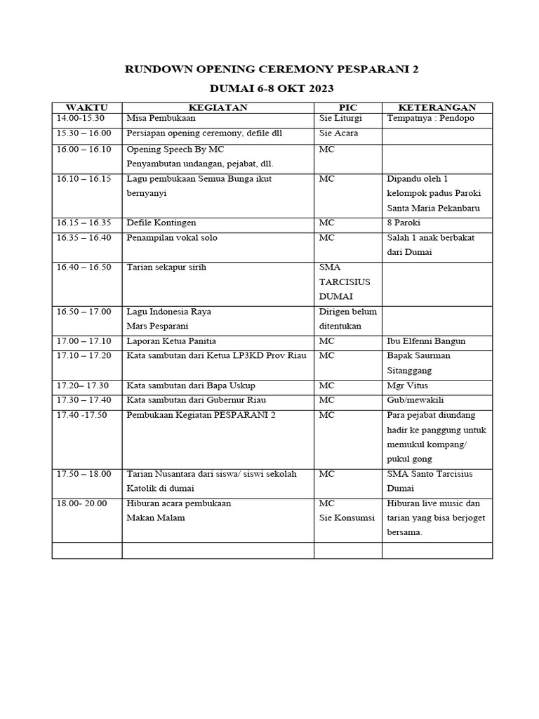 Susunan Acara Opening Dan Closing | PDF