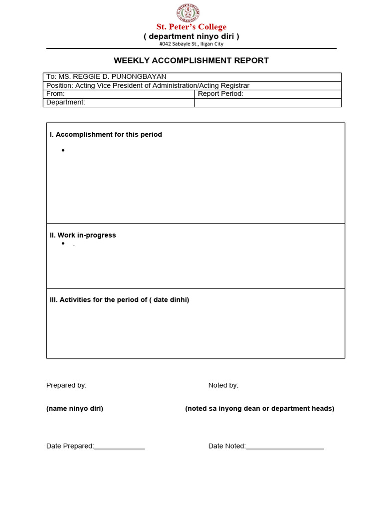 Example Format For Accomplishment Report Everyweek | PDF