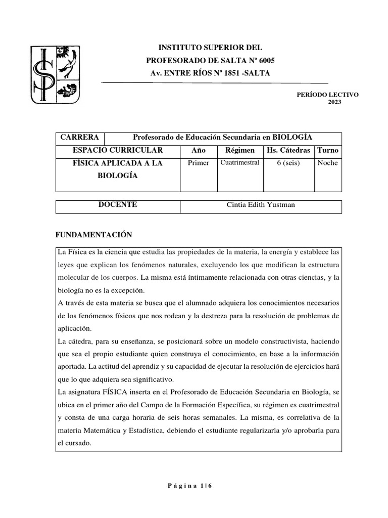 Programa Fisica - PB 2023 - C1 y C2 | PDF | Fuerza | Vector Euclidiano