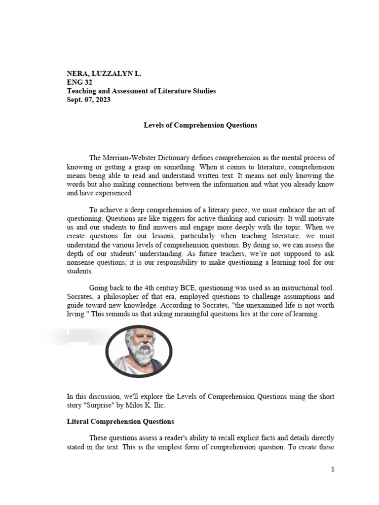Nera-Levels of Comprehension Question-Written | PDF | Reading ...