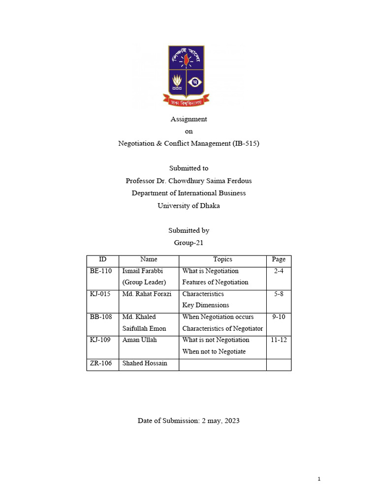Negotiation Assignment | PDF