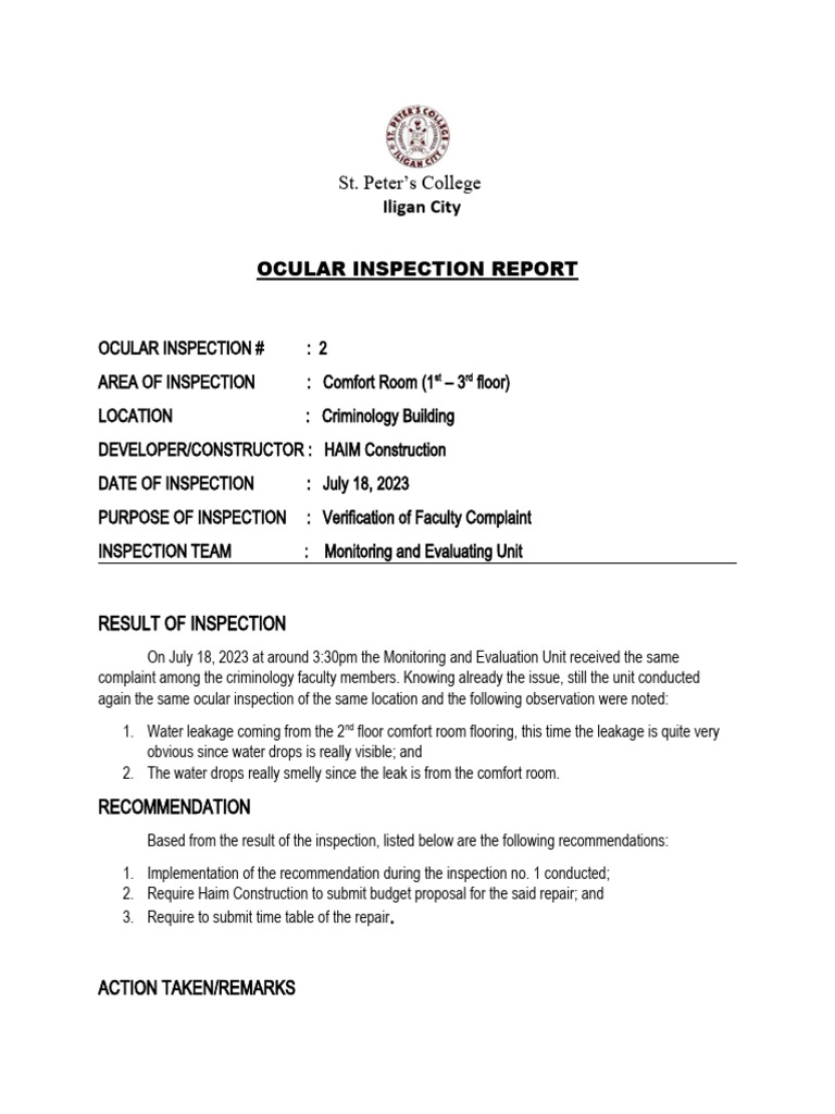 Ocular Inspection Report | PDF Ocular Inspection Report | PDF