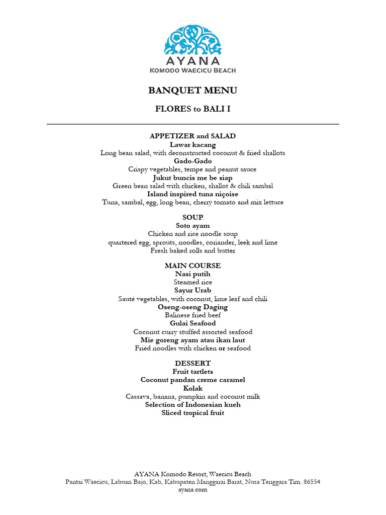 AYANA Komodo Resort Banquet Menu | PDF | Indonesian Cuisine | Foods