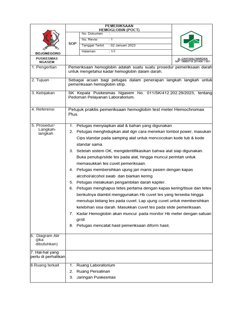 SOP Pemeriksaan HB (Metode POCT) | PDF