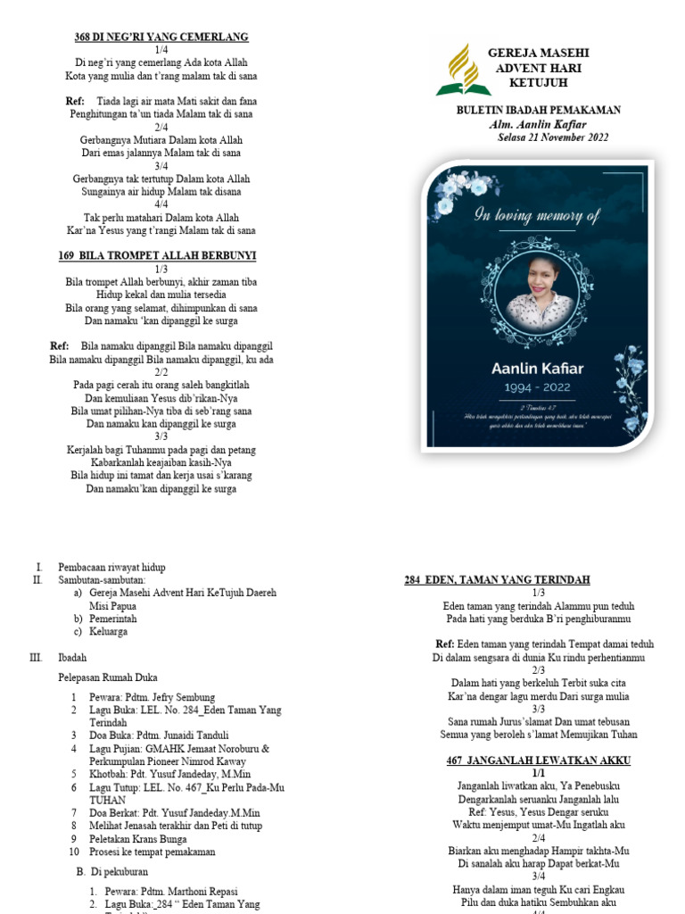 Buletin Acara Ibadah Duka | PDF