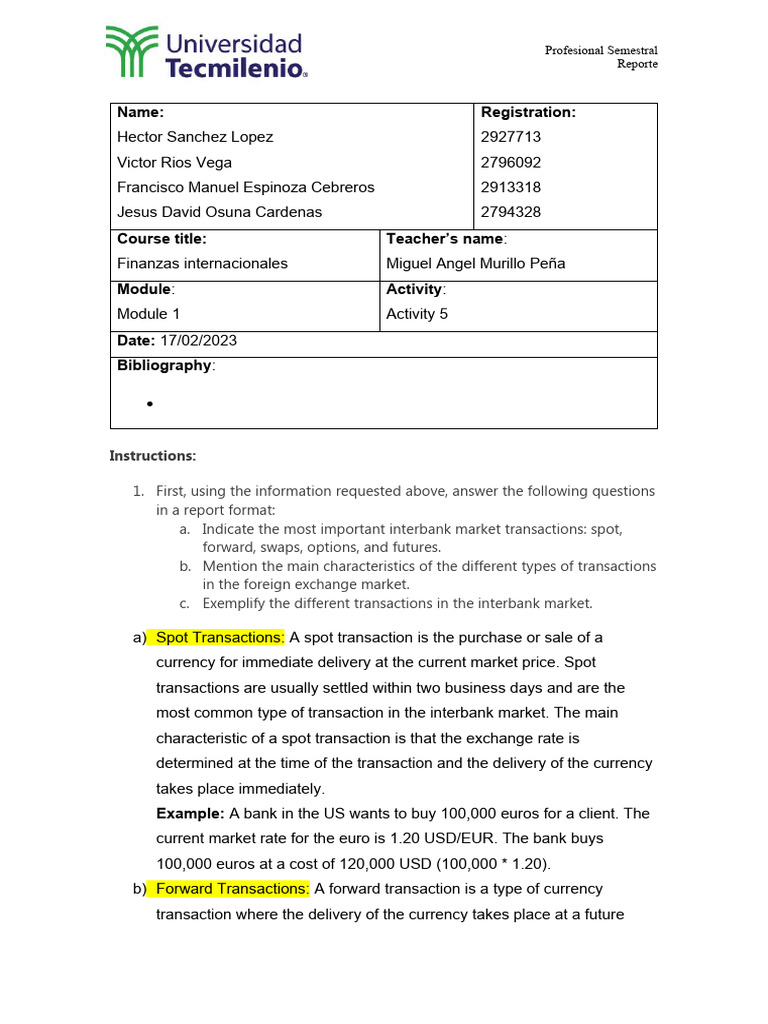 Interbank Market Transactions Overview | PDF | Option (Finance) | Exchange Rate