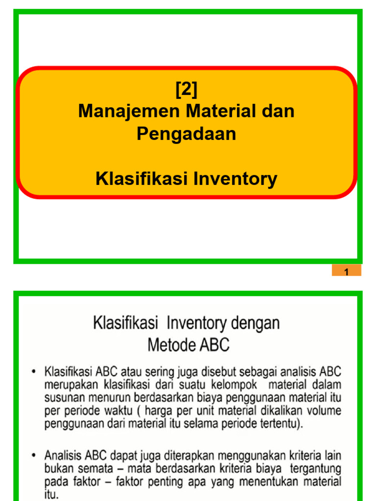 Manajemen Material Dan Pengadaan - Klasifikasi Inventory | PDF