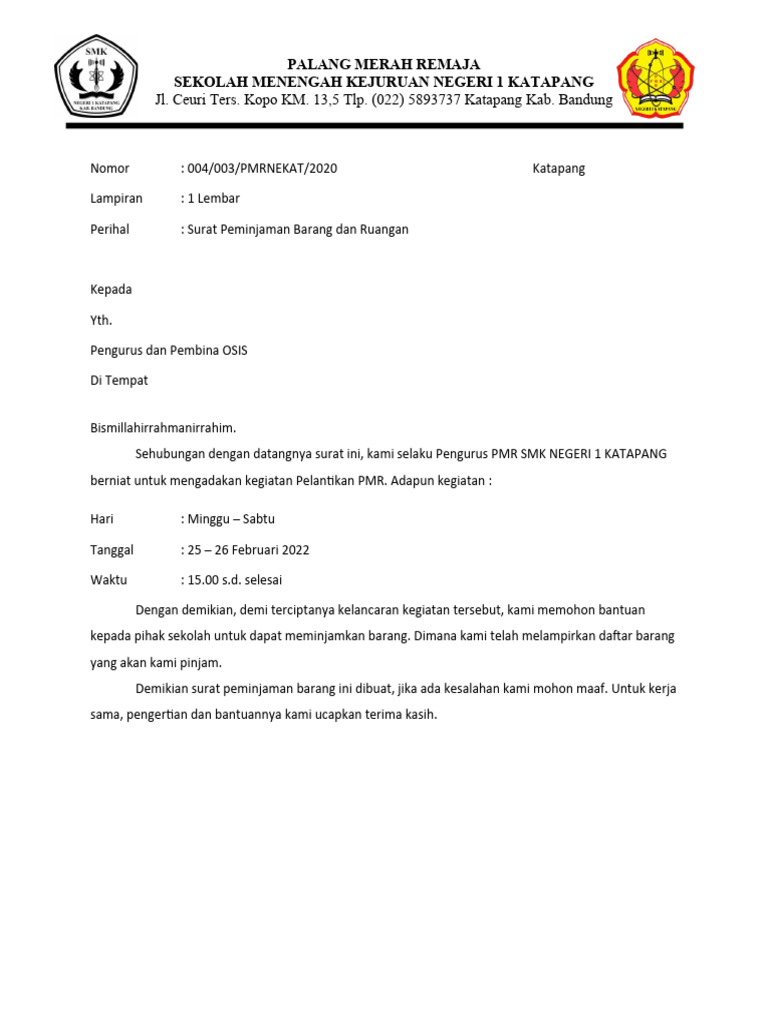 Surat Peminjaman Barang | PDF
