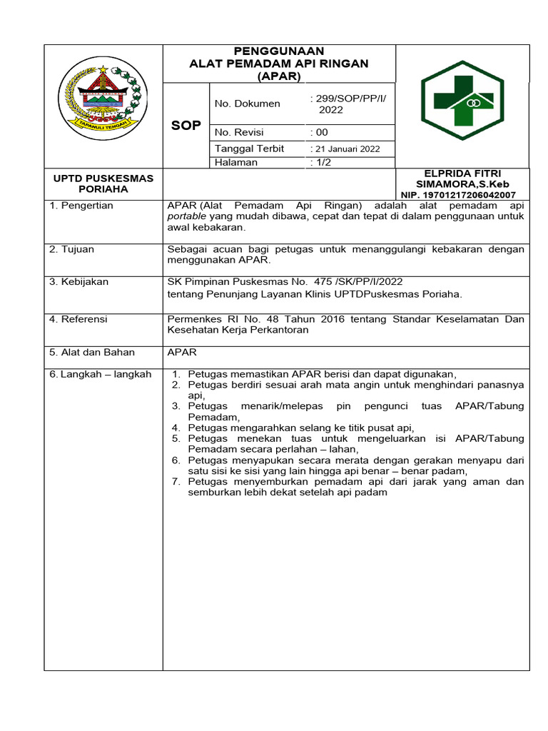 1.4.5 Ep 1 Sop Penggunaan Apar Fix Stempel | PDF