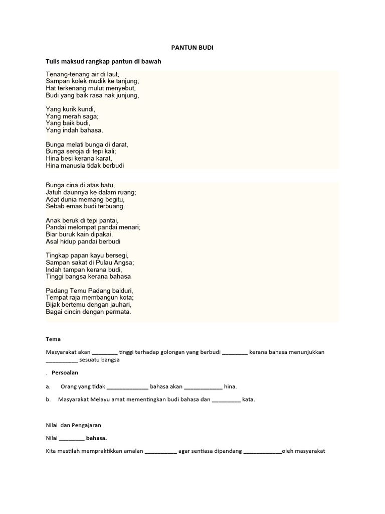 Pantun Budi Bahasa dan Nilainya | PDF