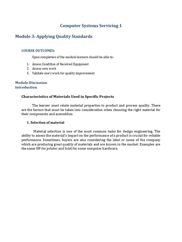 Module 3-Applying Quality Standards Updated | PDF | Quality (Business ...