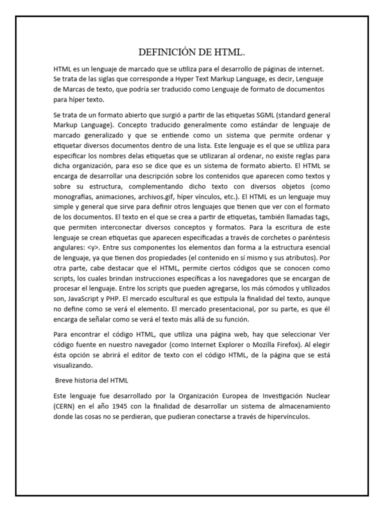 Definición de HTML | PDF | HTML | Lenguaje de marcado
